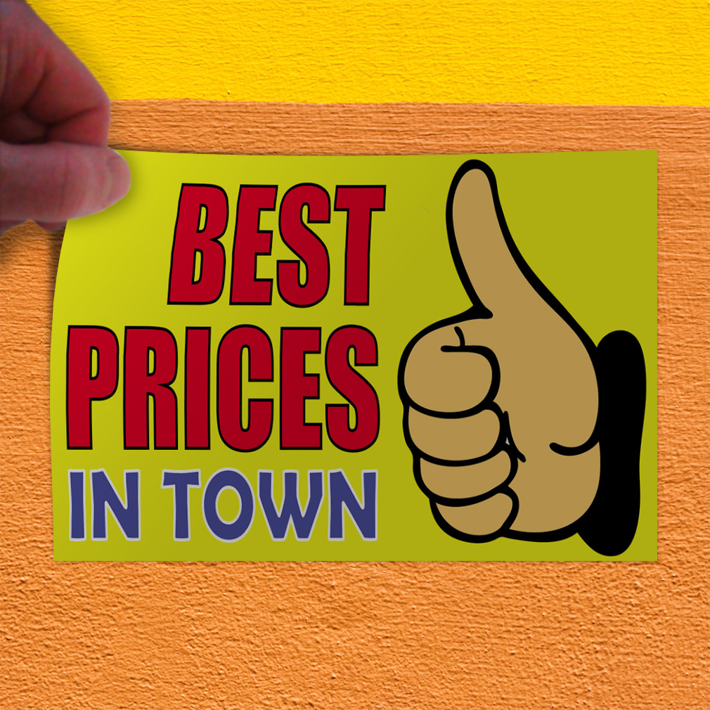 Decal Stickers Best Price in Town! White Blue Yellow Background Store ...