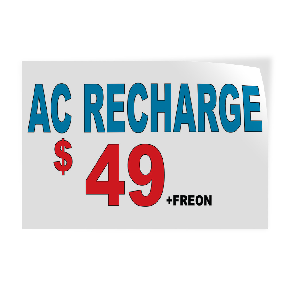 Decal Stickers Ac Recharge $49 Blue Red Auto Car Repair Shop Store Sign ...