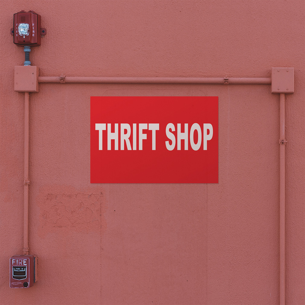 Decal Stickers Thrift Shop Red Background Vinyl Store Sign Label ...