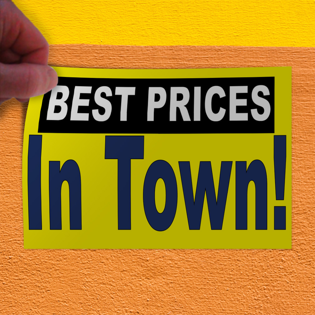 Decal Stickers Best Price in Town! White Blue Yellow Background Store ...