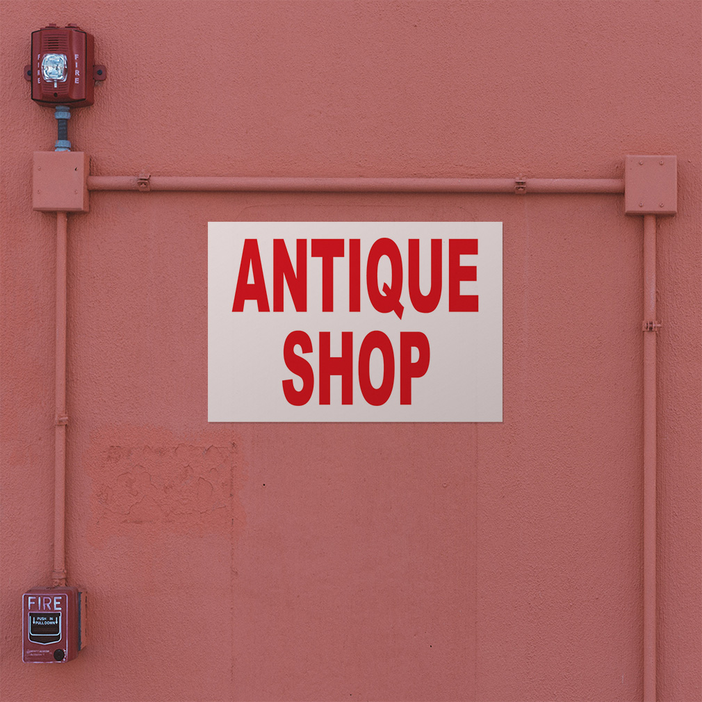 Decal Stickers Antique Shop Red Vinyl Store Sign Label Business | eBay