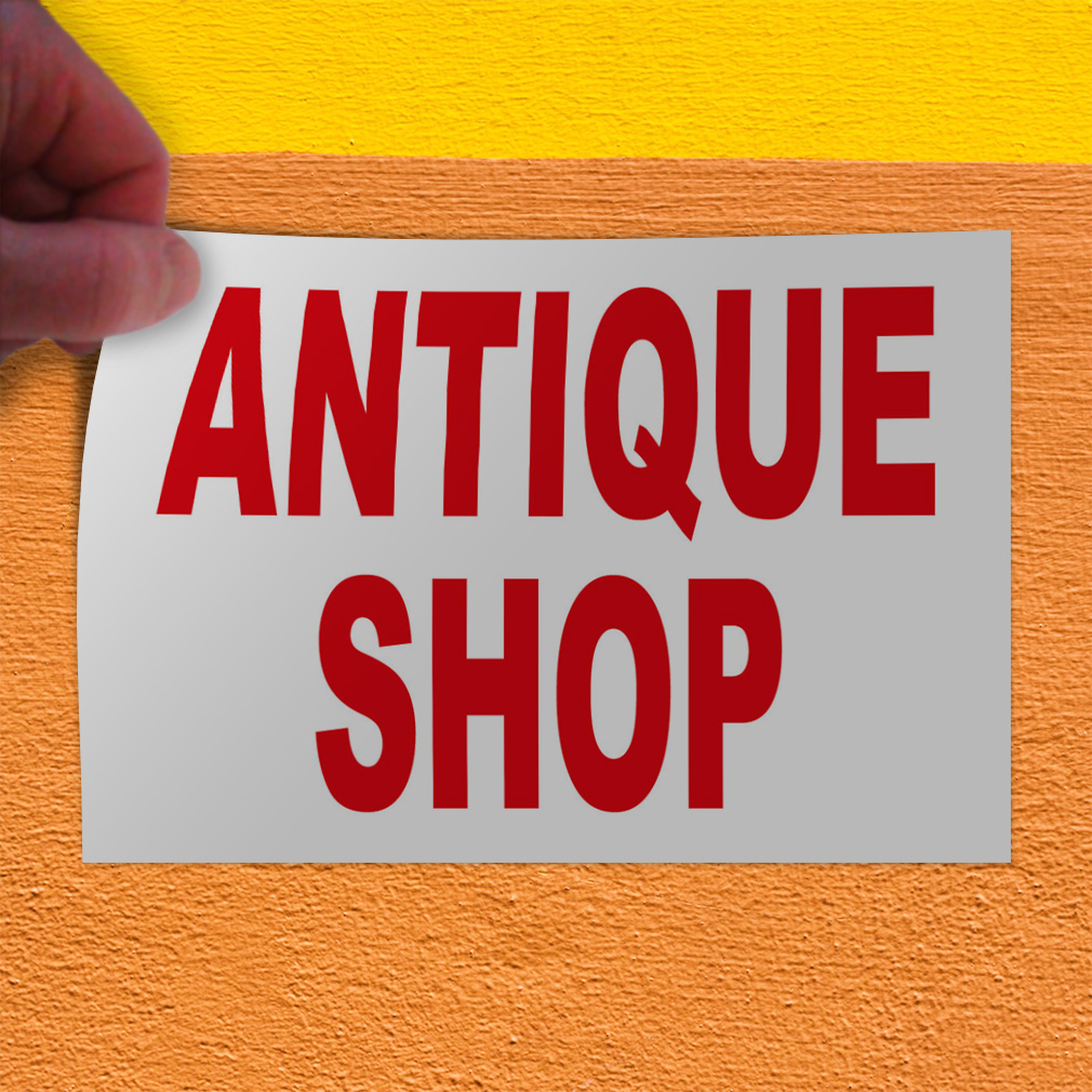 Decal Stickers Antique Shop Red Vinyl Store Sign Label Business | eBay