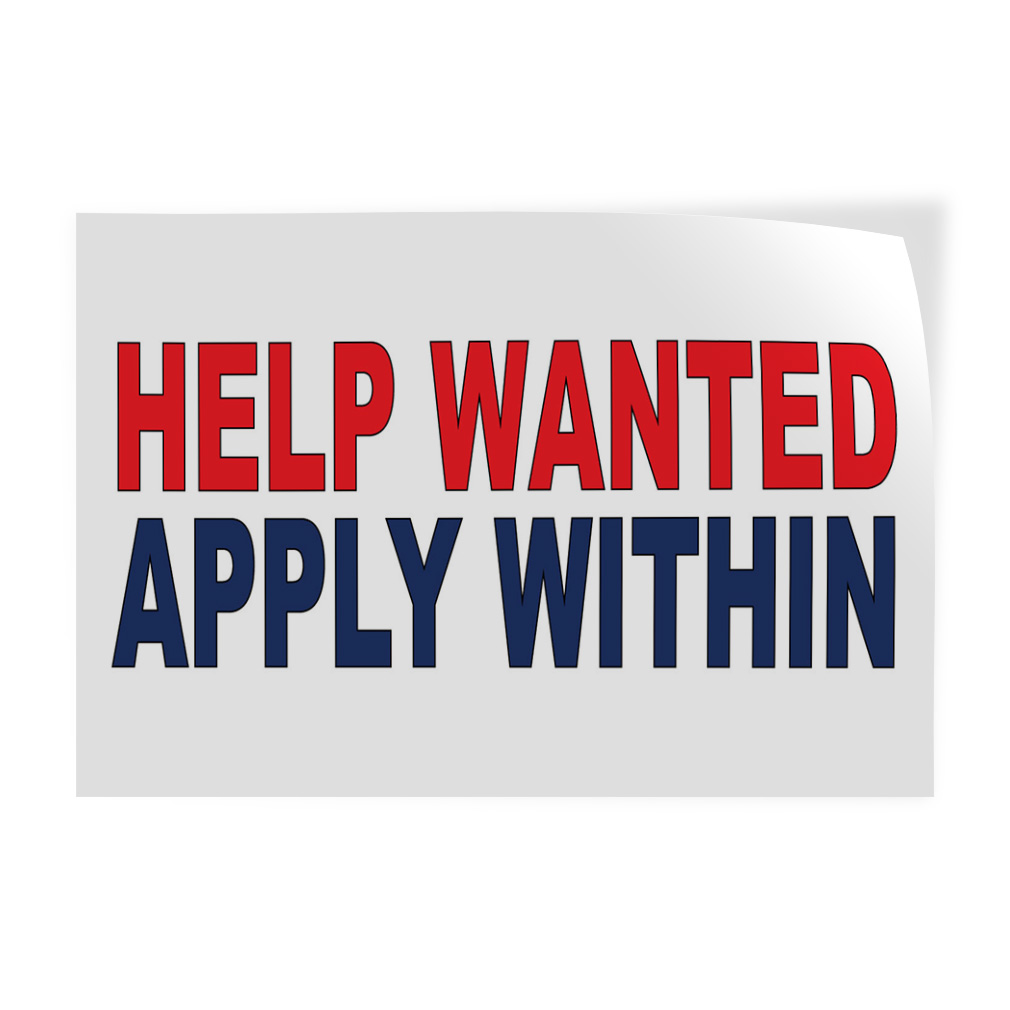 Decal Stickers Help Wanted Apply Within Red Blue Vinyl Store Sign Label ...