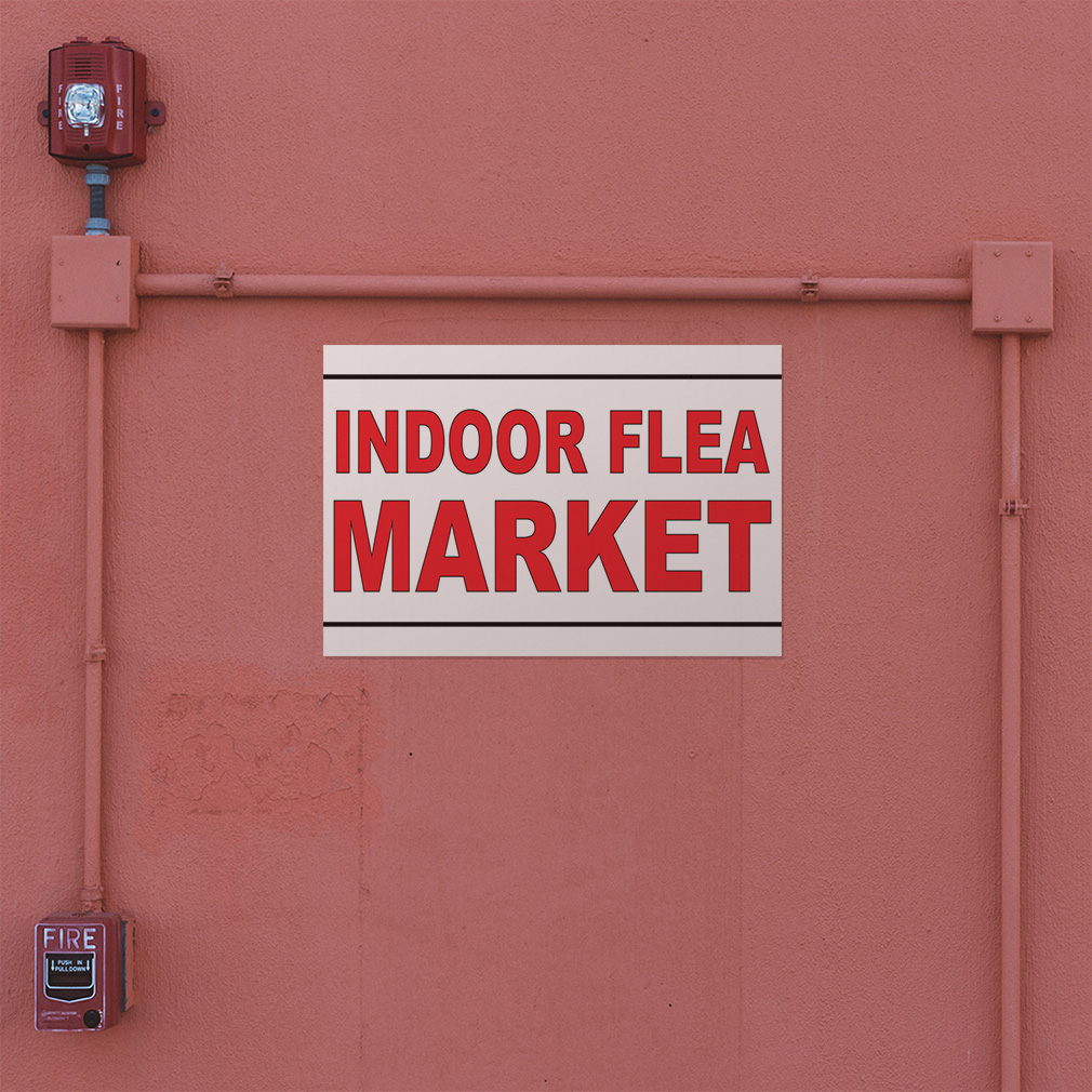 Decal Stickers Indoor Flea Market Red Vinyl Store Sign Label Business ...