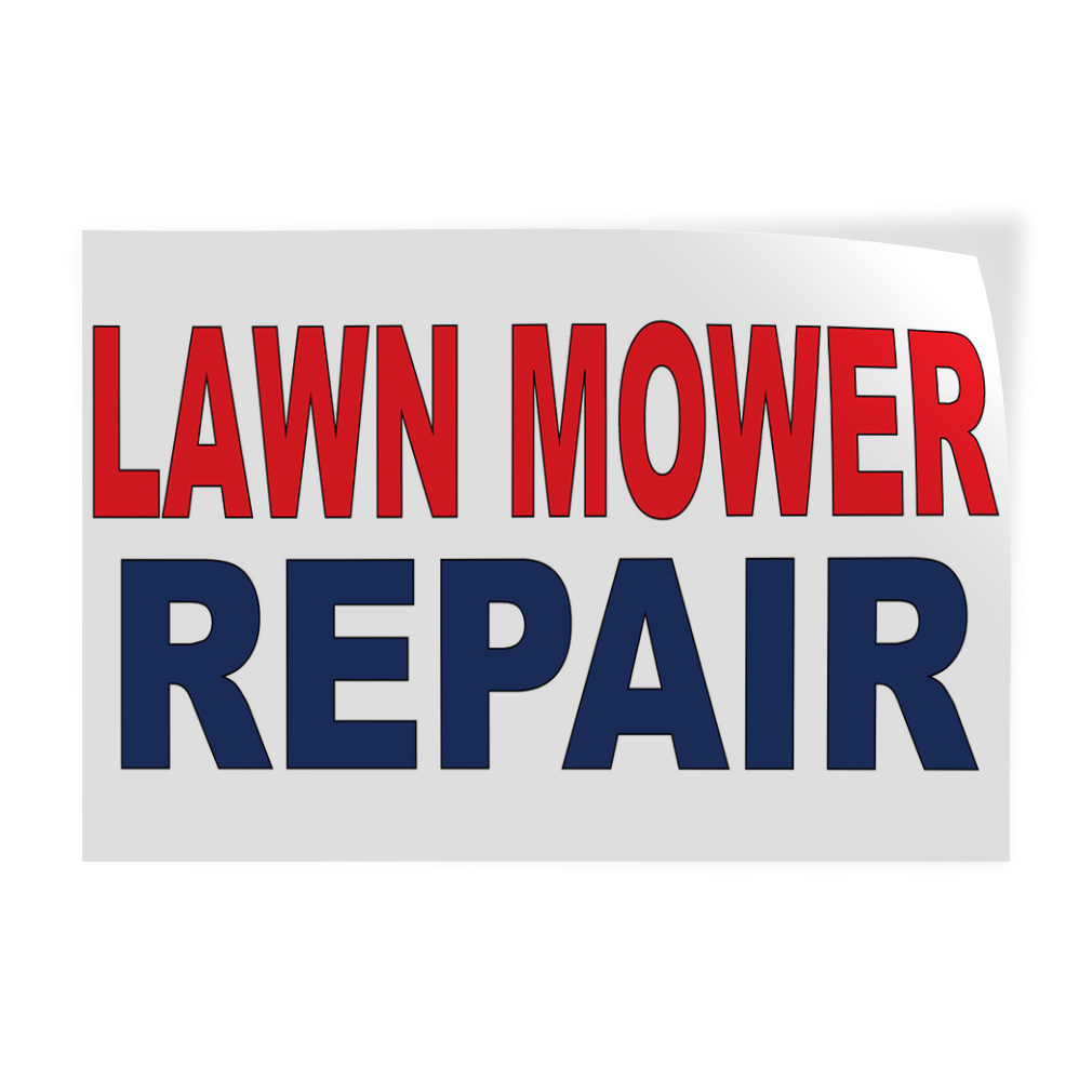 Decal Stickers Lawn Mower Repair Red Blue Vinyl Store Sign Label ...