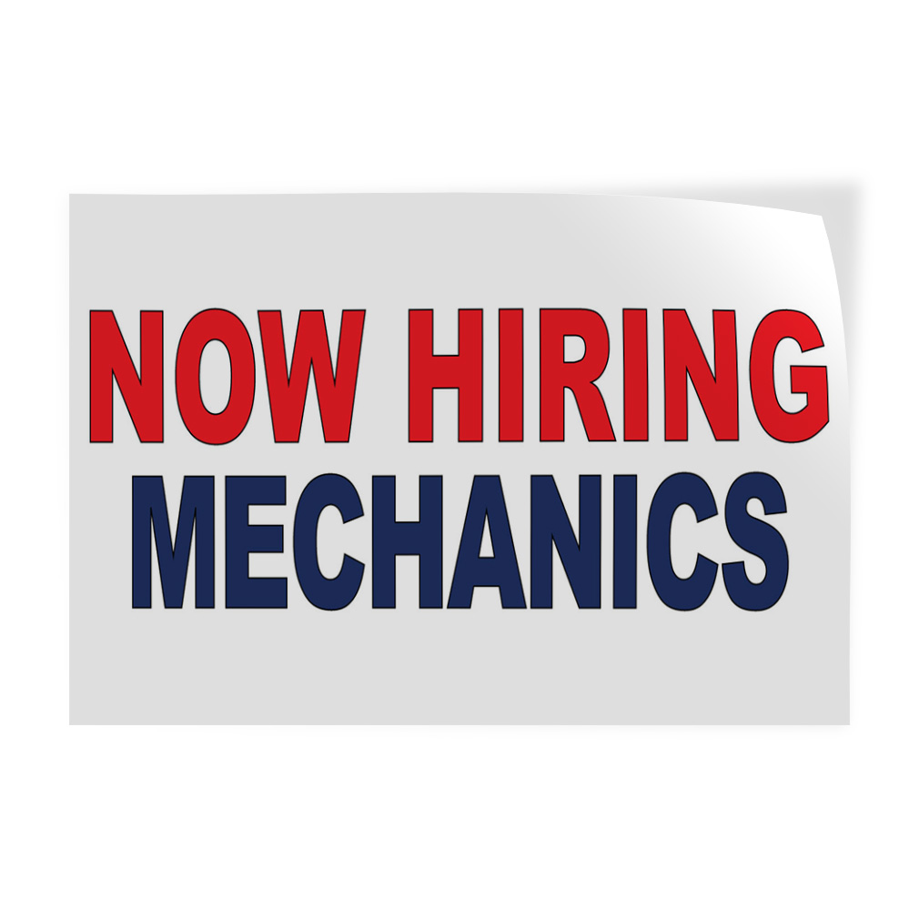 Decal Stickers Now Hiring Mechanics Red Blue Vinyl Store Sign Label ...