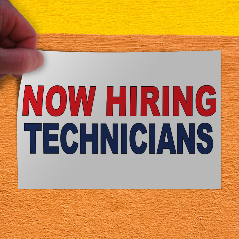 Decal Stickers Now Hiring Technicians Red Blue Vinyl Store Sign Label ...