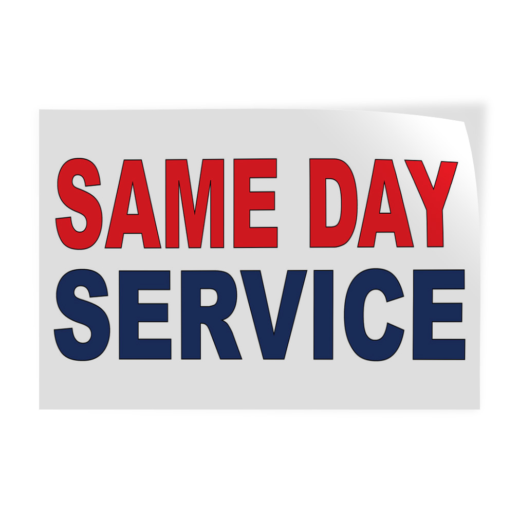 Decal Stickers Same Day Service Red Blue Vinyl Store Sign Label ...
