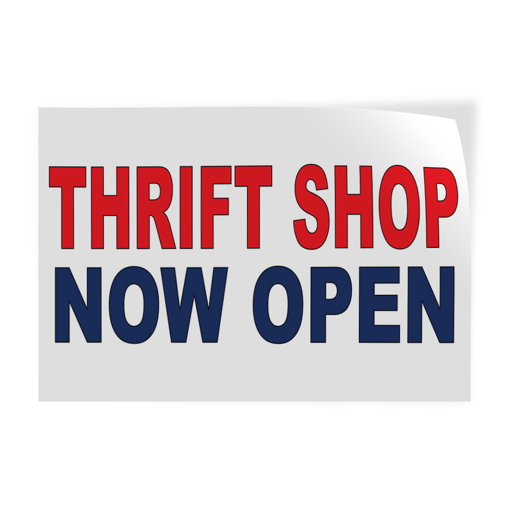 Decal Stickers Thrift Shop Now Open Red Blue Vinyl Store Sign Label ...