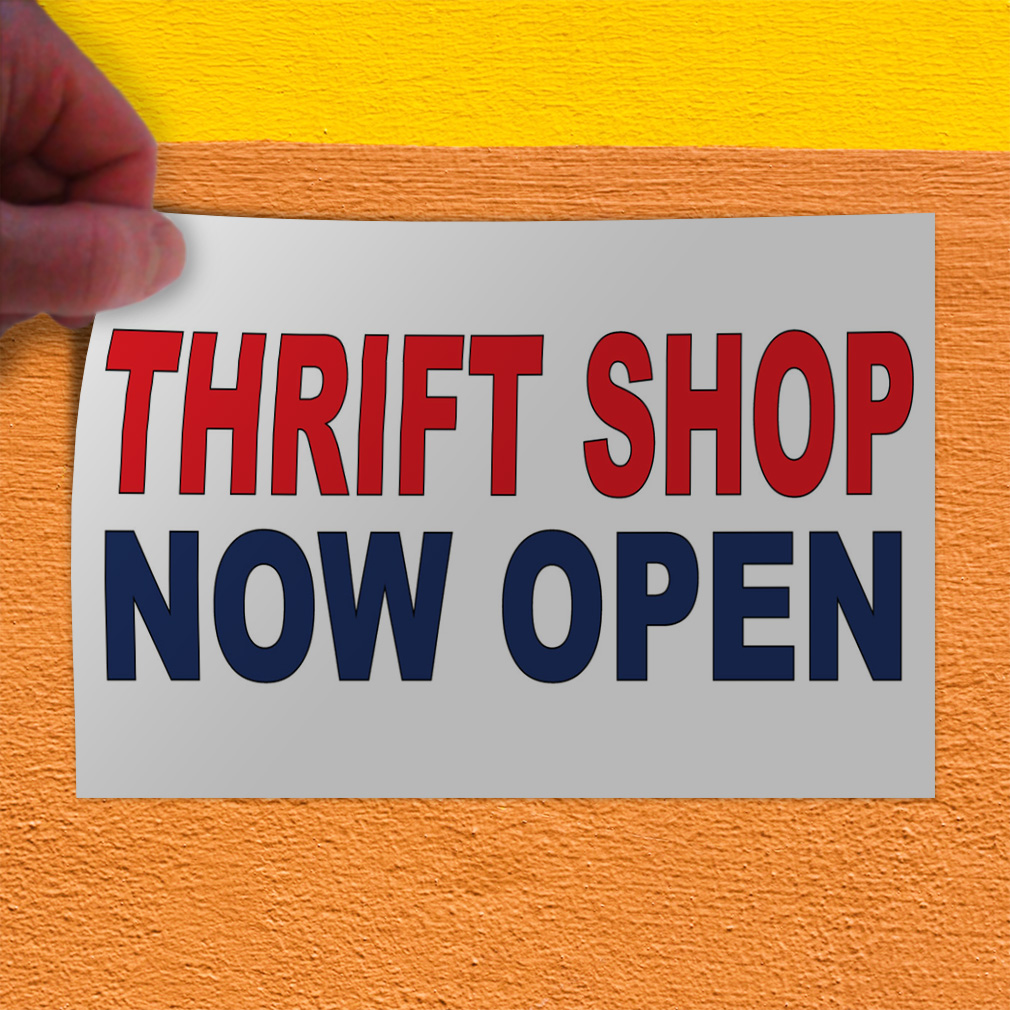 Decal Stickers Thrift Shop Now Open Red Blue Vinyl Store Sign Label ...