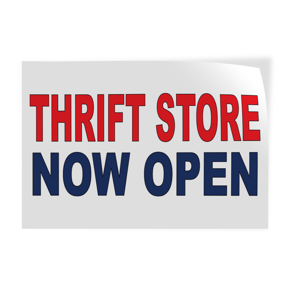 Decal Stickers Thrift Store Now Open Red Blue Vinyl Store Sign Label ...