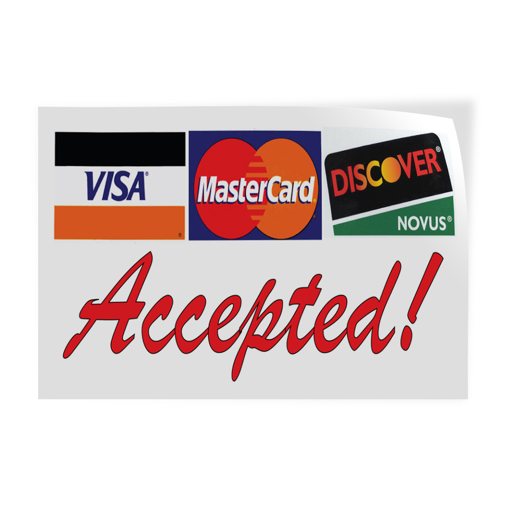 Decal Stickers Accepted ! Visa Mastercard Discover Red Vinyl Store Sign ...